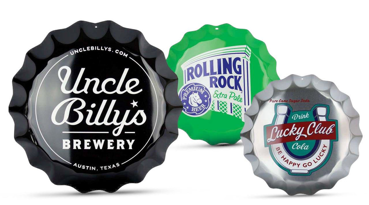 Metal Bottle Cap Signs For Beverages 21” - Steel City Tap
